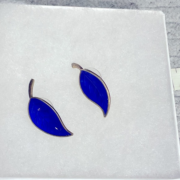 Jewelry | Vintage Sterling Meka Denmark Royal Blue Leaf Post Back ...
